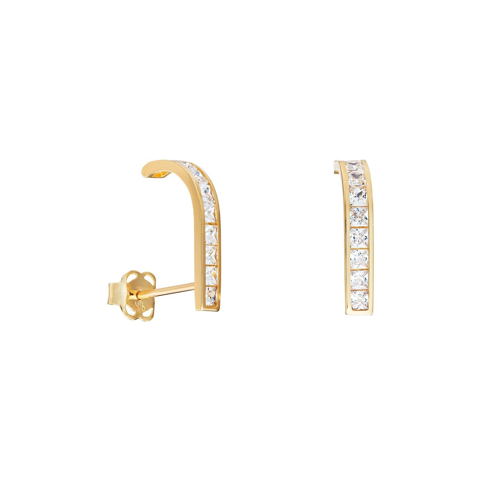 Flush Curved Gemstone Stud Earrings 9ct Yellow Gold 375 Hallmarked ...