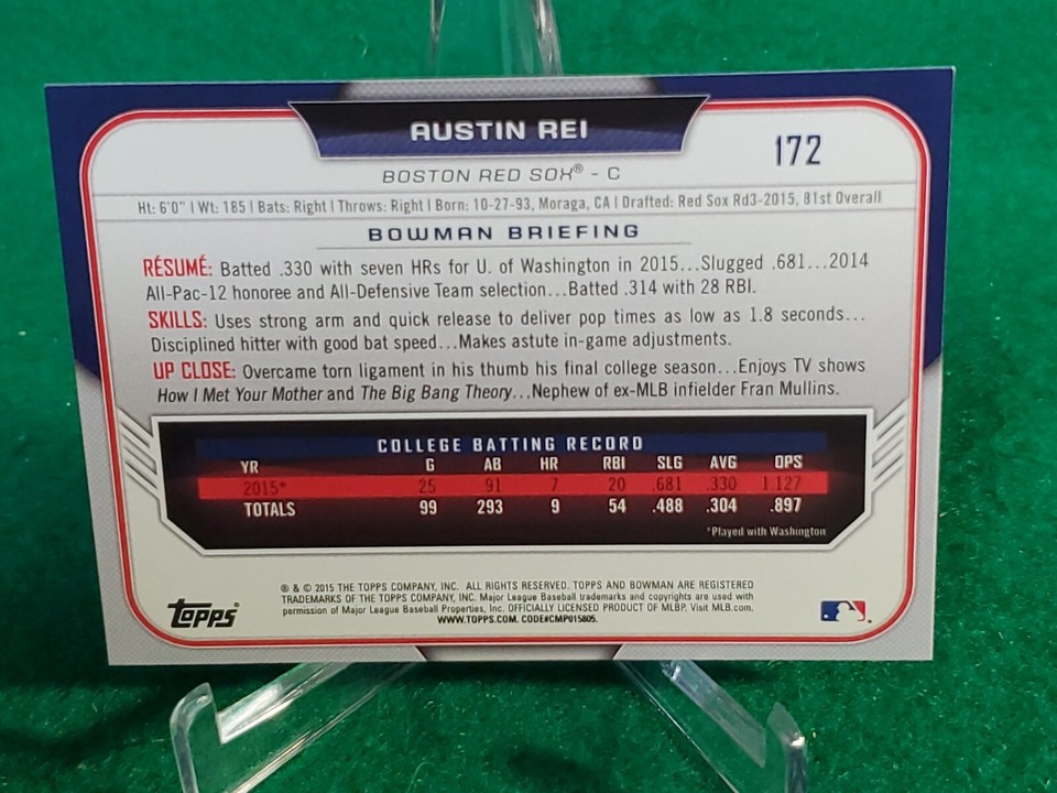 2015 Bowman 1st Austin Rei Rookie #172 Boston Red Sox | eBay