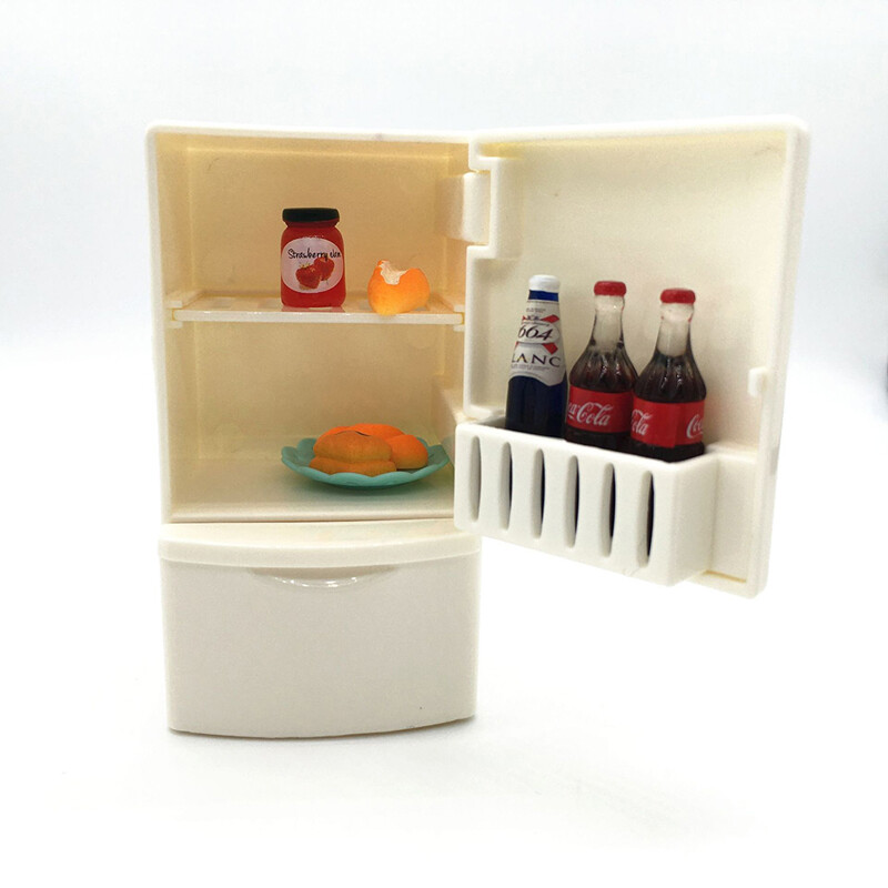 Dollhouse Miniature Kitchen White Wooden Fridge Refrigerator Freezer ...