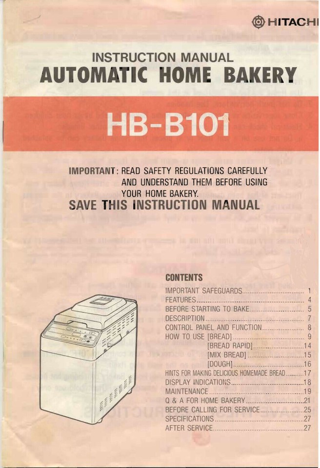 Hitachi Bread Machine Manual Model HB-B101 | eBay
