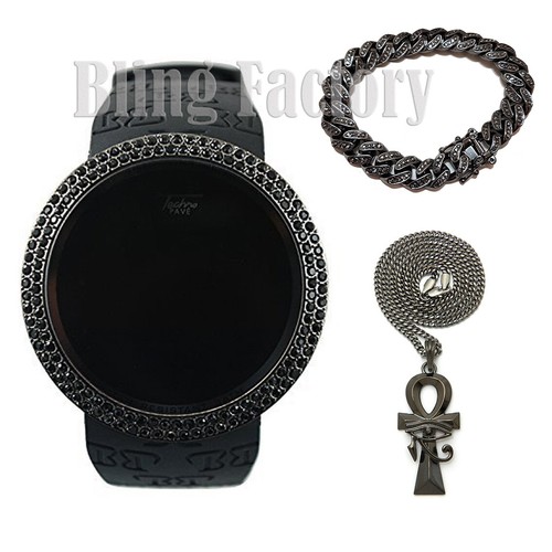Touch Screen Sports Watch & Ankh Necklace & Iced Cuban Chain Bling ...