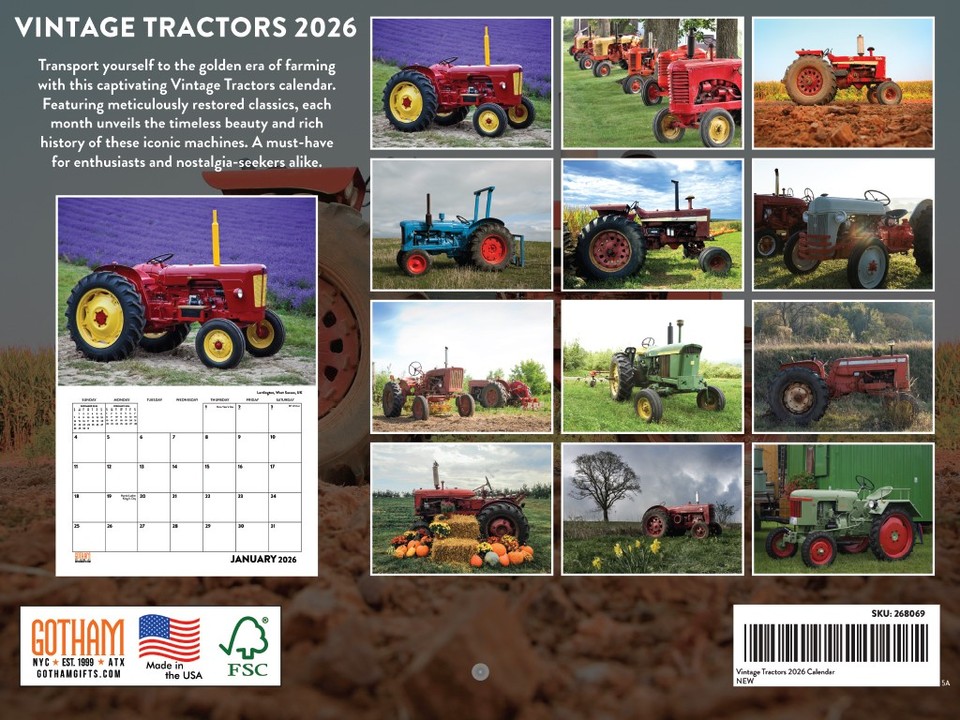 Vintage Farm Antique Tractor Calendar 2026 Monthly Wall Calender | eBay