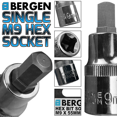 BERGEN Hex Socket H9mm 1/2" Drive 55mm 9mm Hex Key Single Socket Allen ...