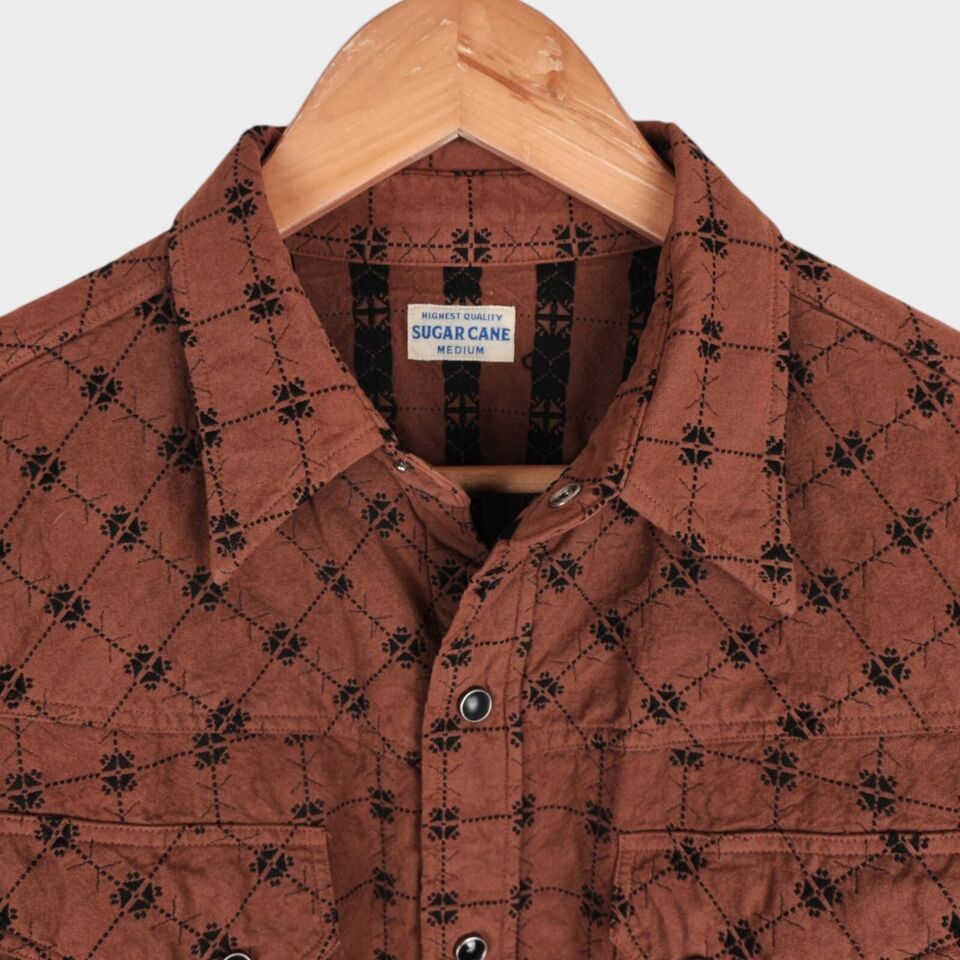 SUGAR CANE Men's Terracotta Brown Embroidered Western Shirt - Size M ...