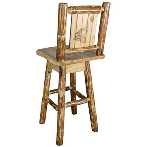 Swivel Log Bar Stool with Back Laser Woodburning Western Amish Made ...
