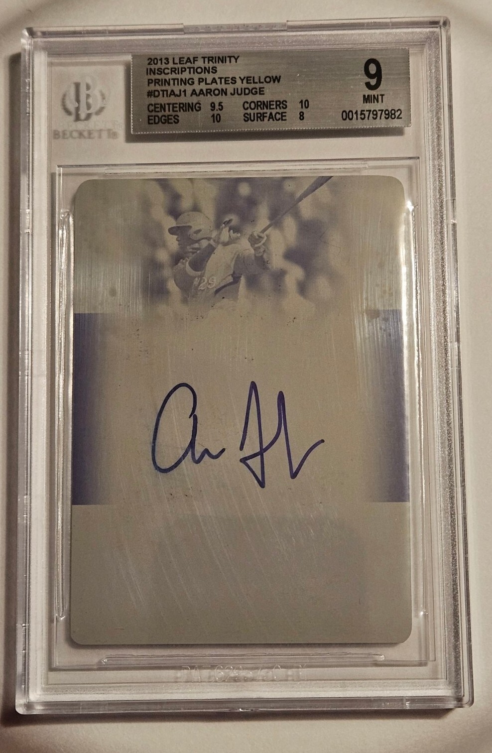 AARON JUDGE 2013 Leaf Trinity 1 of 1 PRINTING PLATE auto ROOKIE RC BGS ...