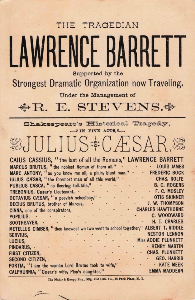 Antique The Tragedian Lawrence Barrett Stage Actor Julius Caesar Trade ...