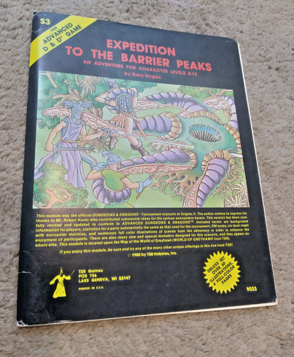 TSR AD&D S3 EXPEDITION TO THE BARRIER PEAKS Module DUNGEONS & DRAGONS ...