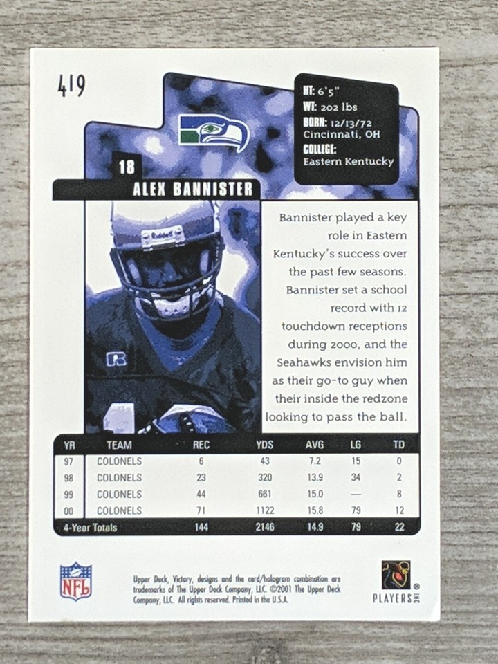 2001 Upper Deck Victory Football Card #419 Alex Bannister Rookie | eBay