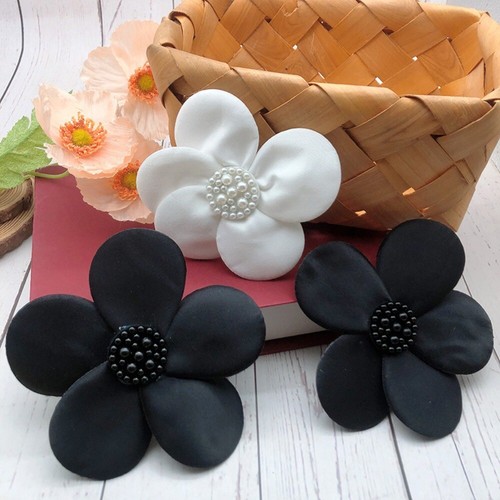 Imitation Pearl 3D Beaded Applique Polyester Fabric DIY Beading Flower ...