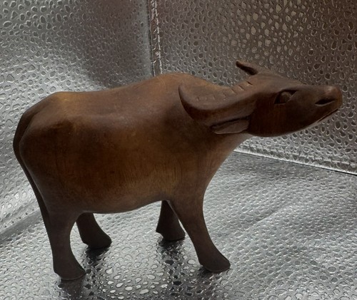 Vtg Hand Carved Wooden Water Buffalo Folk Art Statue Figure Sculpture ...