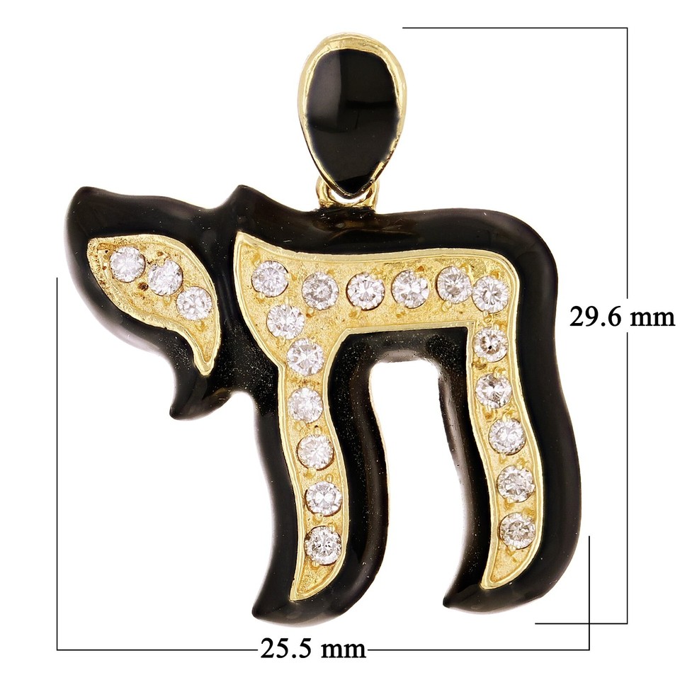 14k Yellow Gold Black Enamel Hebrew Jewish Chai Symbol Life Pendant ...