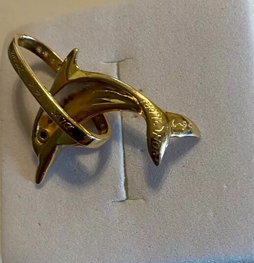 14k Yellow Gold DAVID WELTY Emerald Eye and Diamond Dolphin Pendant ...