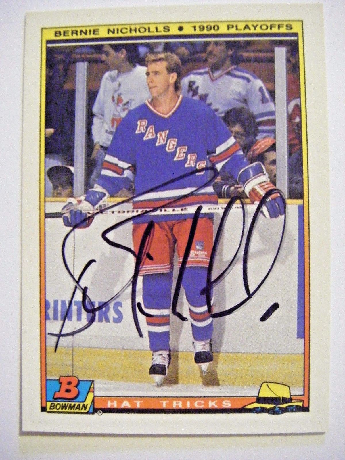 BERNIE NICHOLLS signed RARE SP HAT TRICK RANGERS 1991 Bowman hockey ...