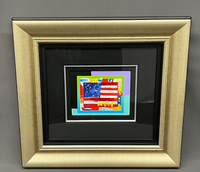 Original Acrylic Flag with Heart on Blends by Peter Max Pop Art | eBay