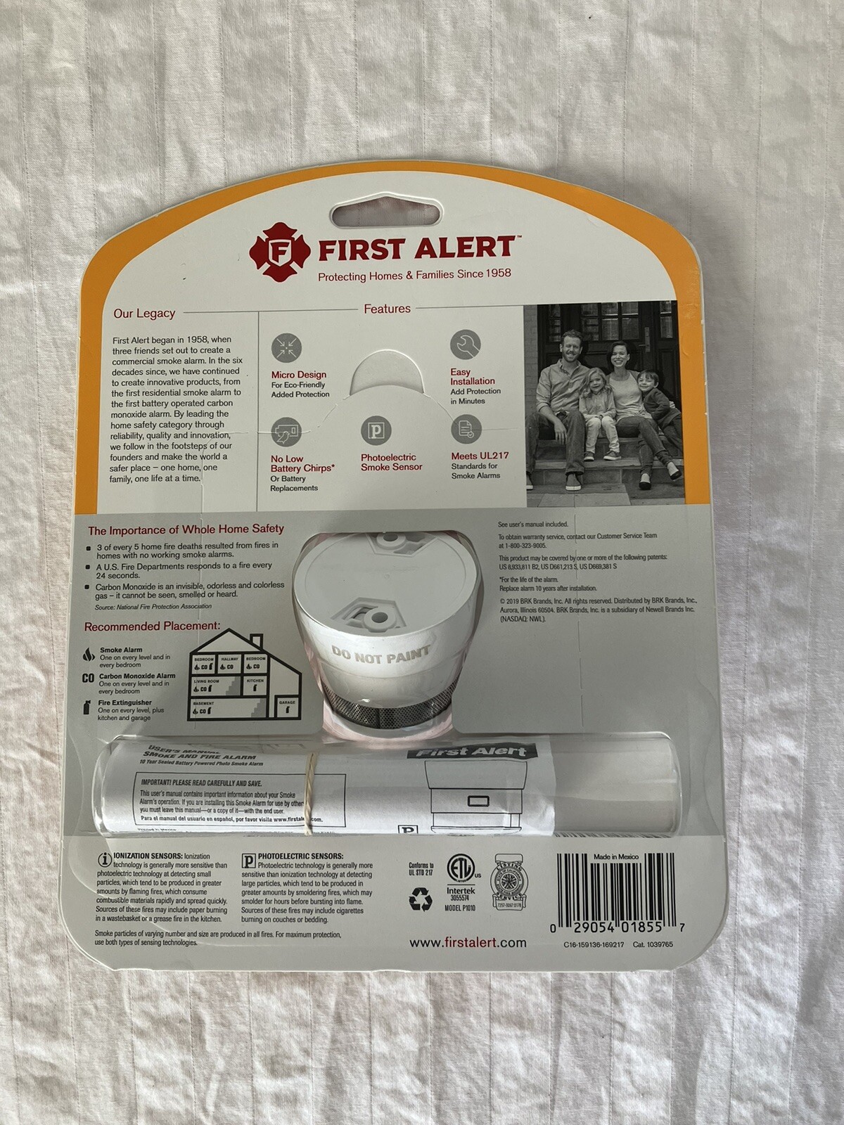 First Alert P1010 10-Year Battery Atom Photoelectric Micro Smoke Alarm ...