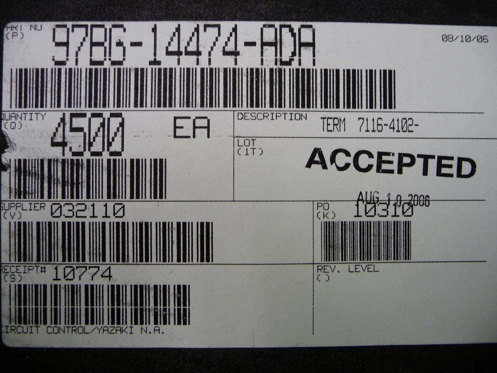 Yazaki 97BG-14474-ADA Qty of 195 per Lot TERMINAL | eBay