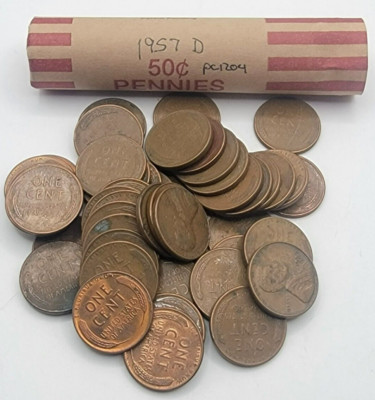 1957 D Lincoln Wheat Cent Roll Average Circulation 50 Pennies Penny | eBay