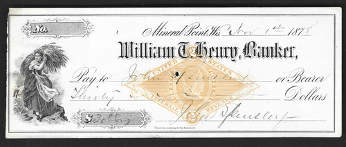 4- John Spensley Signed Mineral Point Wisconsin Bank Checks William ...