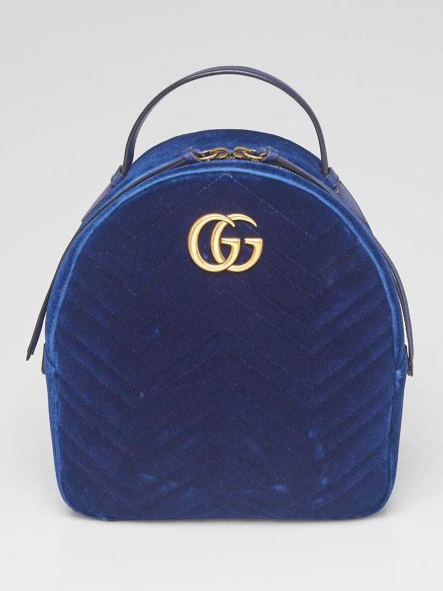 Gucci Blue Quilted Velvet Marmont Backpack Bag - Gem