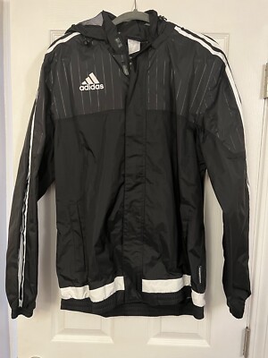 Adidas Black Jacket Medium Zip Hooded Windbreaker Long Sleeve Hoodie ...