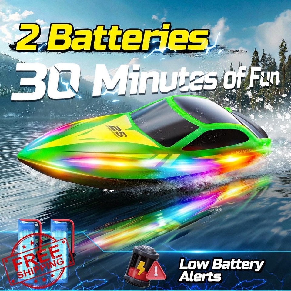HOLYFUN RC Boat 9.3 Mph Remote Control Boat 2 Batteries LED | eBay