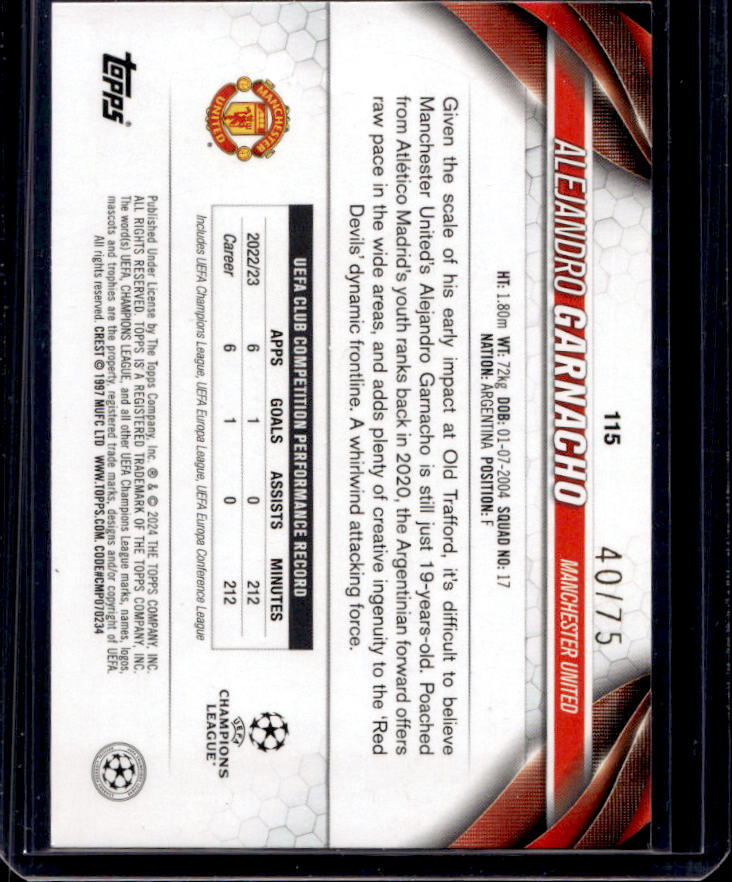 2023-24 Topps UCL Alejandro Garnacho Future Stars Icy Blue FoilBoard RC ...