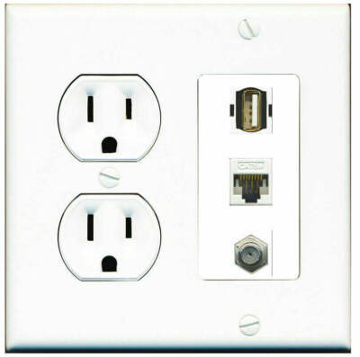 [ 2 GANG ] Combination 15 Amp Round Power Outlet Coax CAT5E USB A-A ...