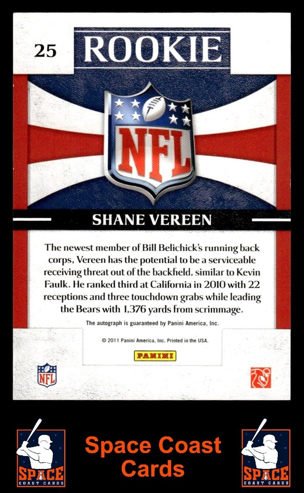 2011 Donruss Elite Shane Vereen #25 Auto NFL Shield Logo | eBay