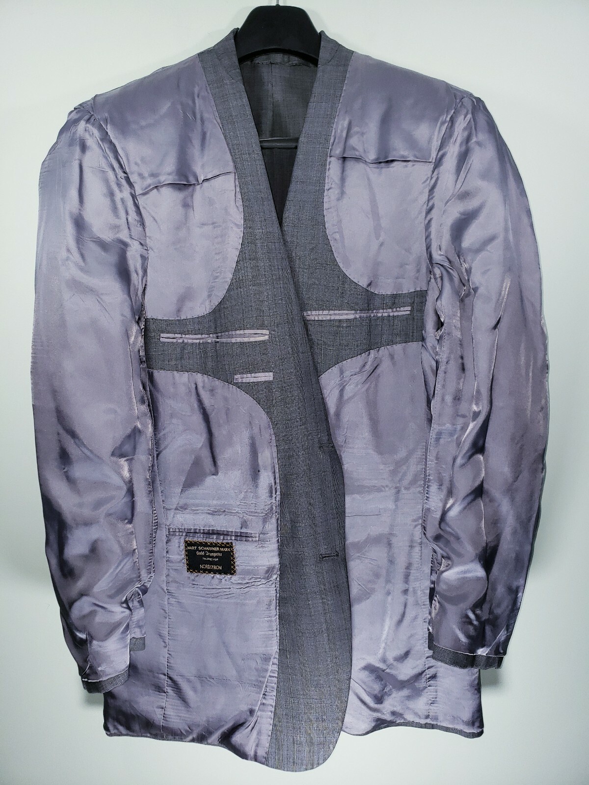 Hart Schaffner Marx Suit Mens 42L 35x31 Pants Gray GOLD TRUMPETER Glen ...