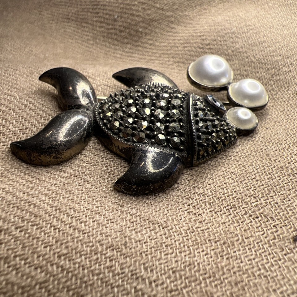 vintage Judith Jack, Sterling silver, marcasite ,blue topaz fish pin ...