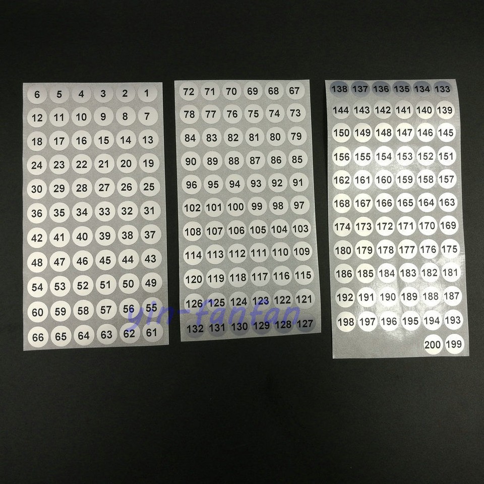 800pcs Number Label Stickers Silver Round Waterpproof from 1 to 200 0. ...