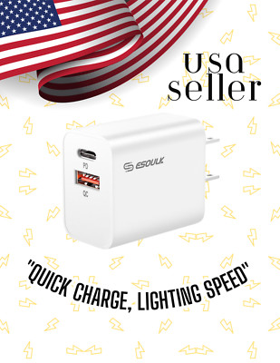 3 PACK Esoulk 18W Compact Fast Charger, Dual USB-C & USB-A Ports for ...