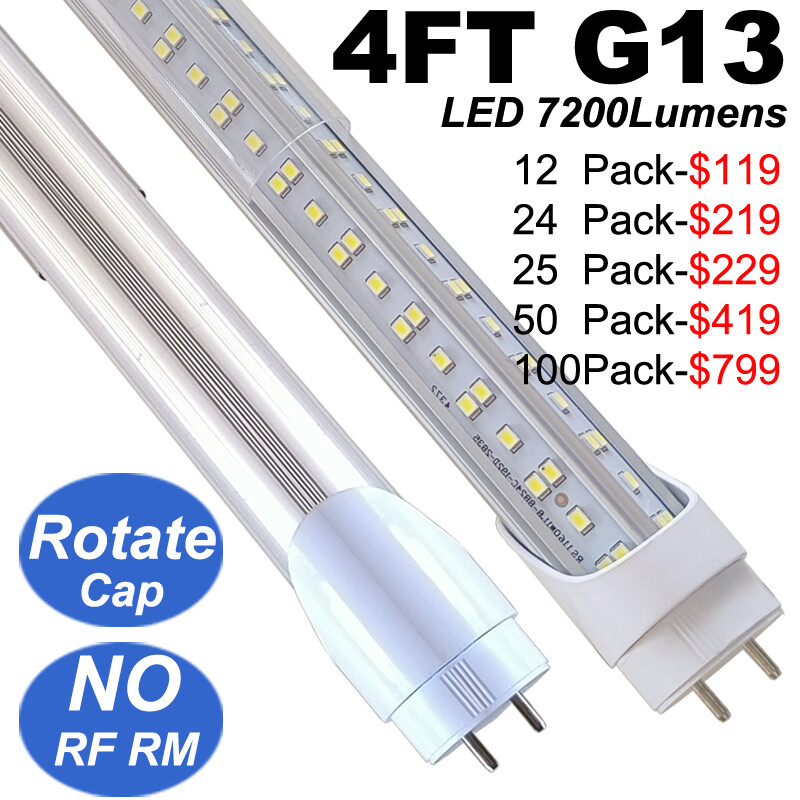 25* 4FT G13 Bi Pin Led Tube Light Bulbs 72W T8 48 Inch Led Shop Light ...