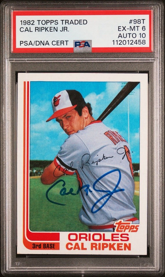 🔥🟧CAL RIPKEN JR⬛️🔥1982 TOPPS TRADED #98T AUTO ROOKIE CARD PSA 6 AUTO 10 ...