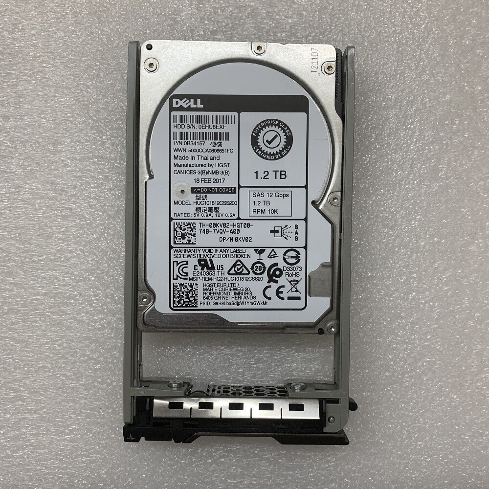 DELL 0KV02/HUC101812CSS200 1.2TB 2.5 12K 12Gbps 128MB SAS HDD with TRAY ...