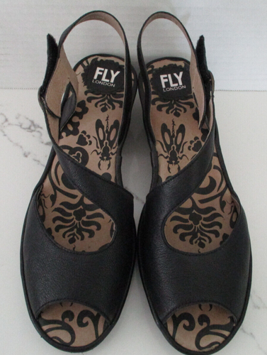FLY London Black Strap Peep Toe Sandals Women's 8.5 EU 40 | eBay