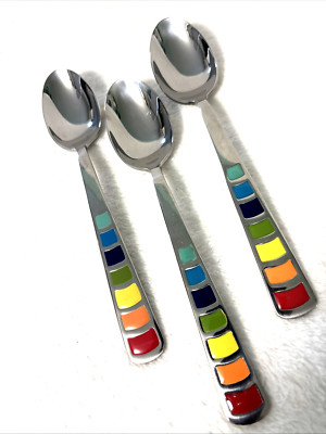 Fiesta Masquerade 3 Soup Spoons Stainless Enamel Tiled Flatware ...