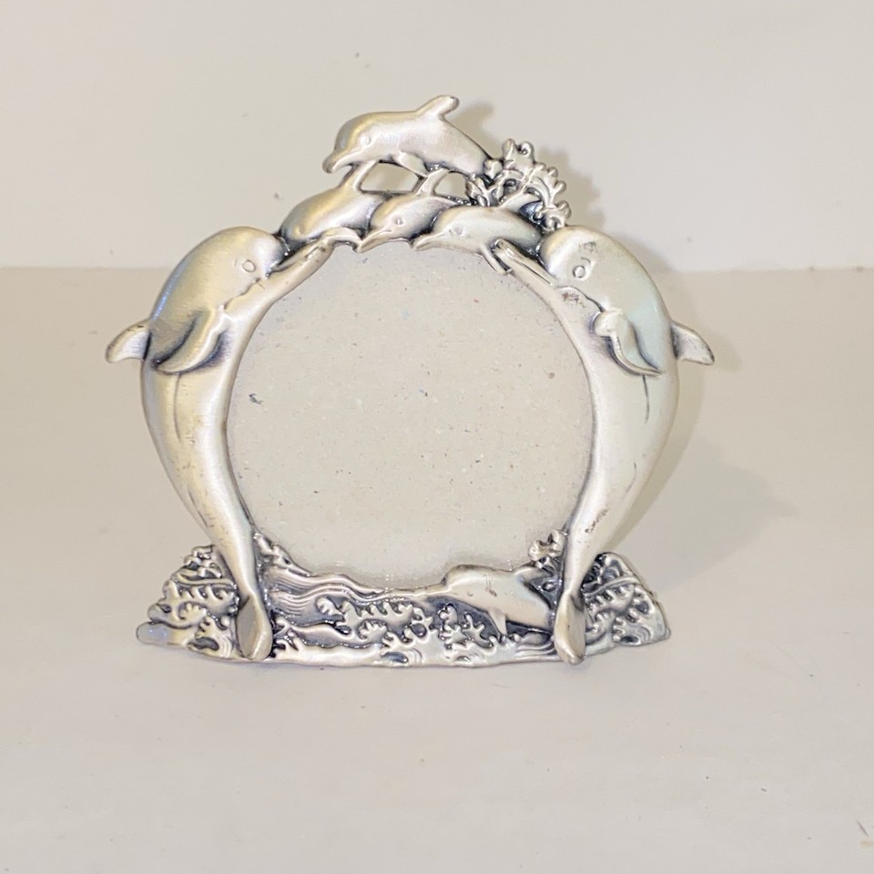 Vintage Pewter Dolphins & Waves Photo Picture Frame Coastal Beach ...