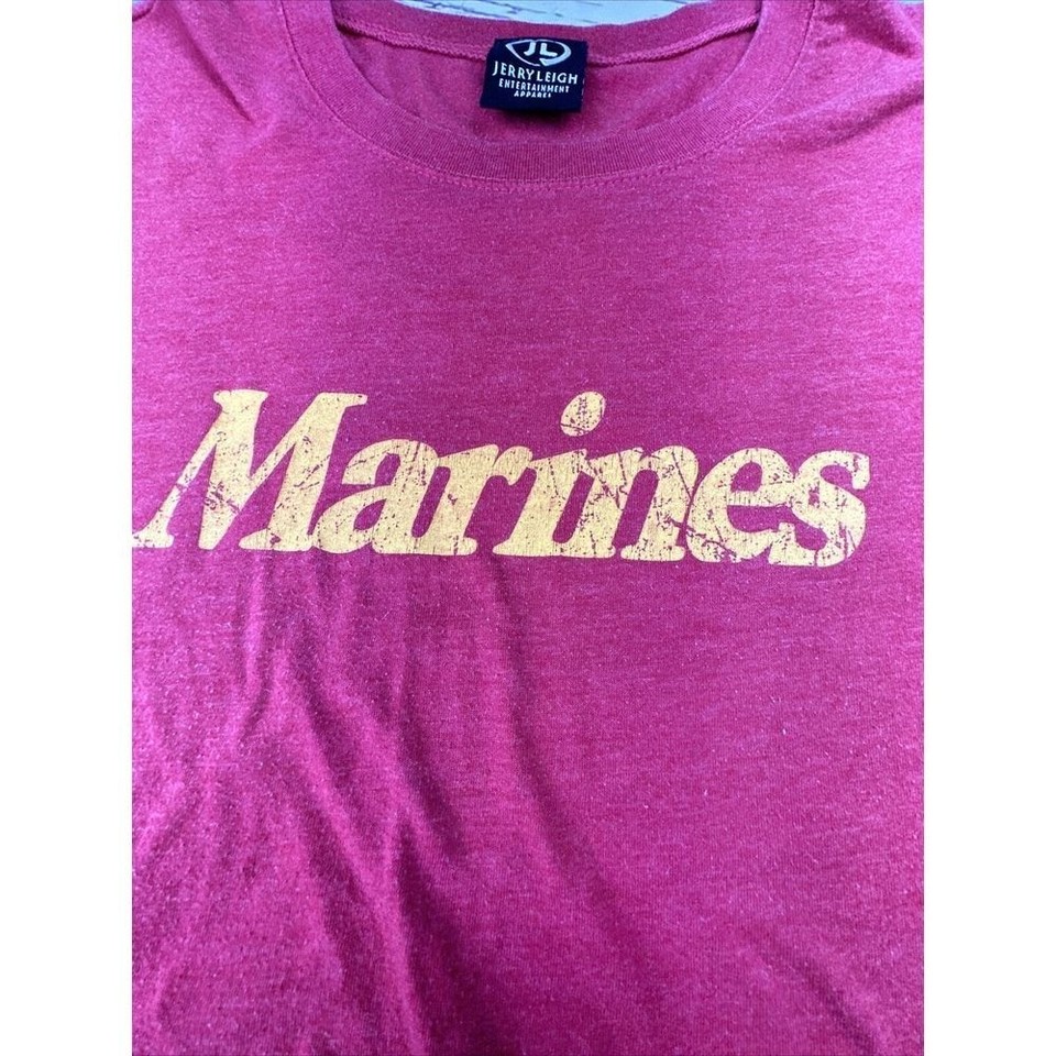 Jerry Leigh Marines Shirt XL Juniors Red With Yellow Logo Vintage Fits ...