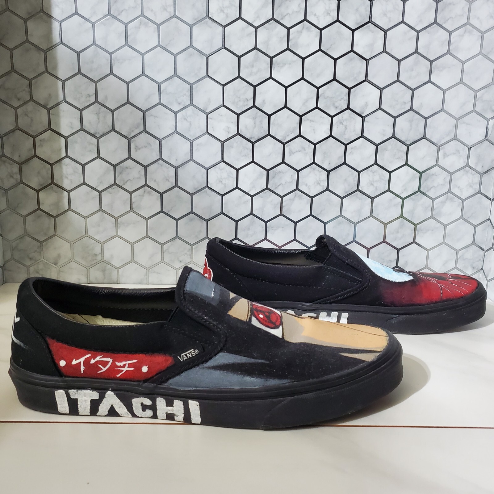 Vans Slip On Black Custom Naruto Akatsuki Anime Itach… - Gem