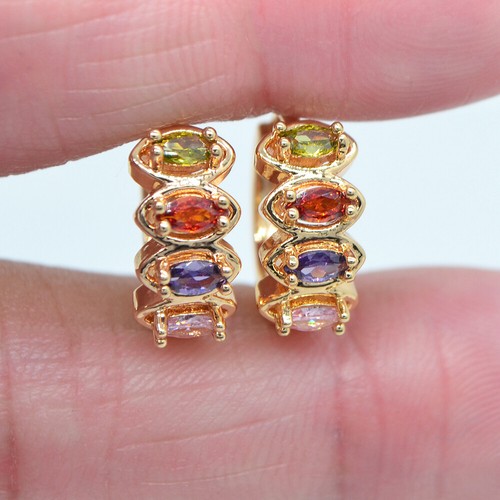 18K Yellow Gold Filled Multicolour Topaz Oval Huggie Earring Jewelry ...