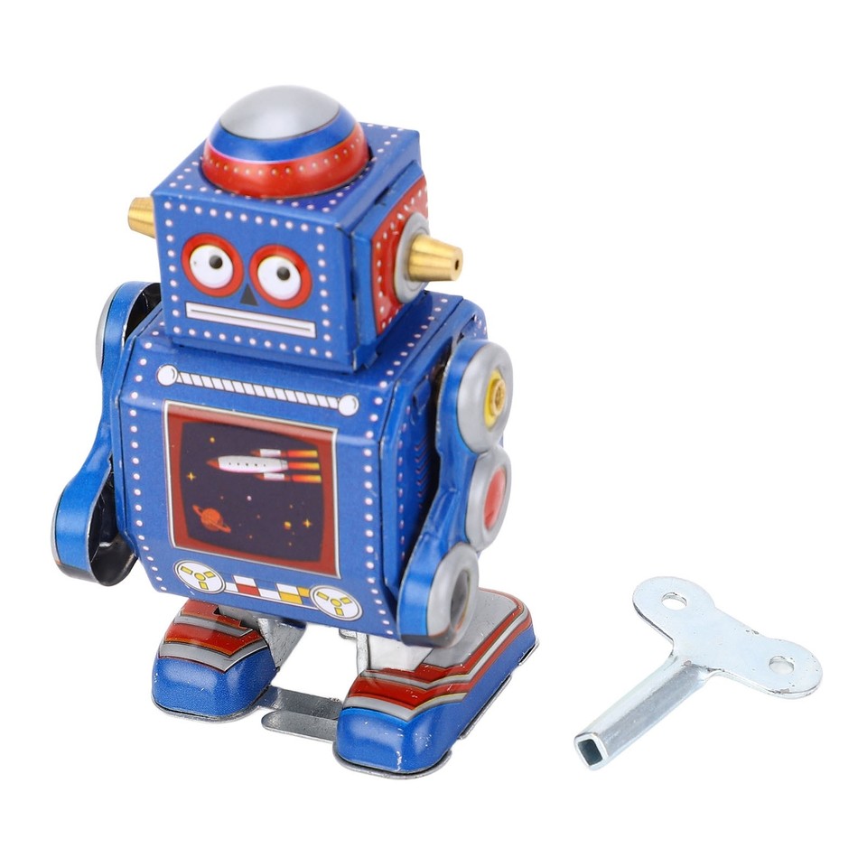 (Blue)Wind Up Robot Toy Hand Made Decorative Vintage Clockwork Robot ...