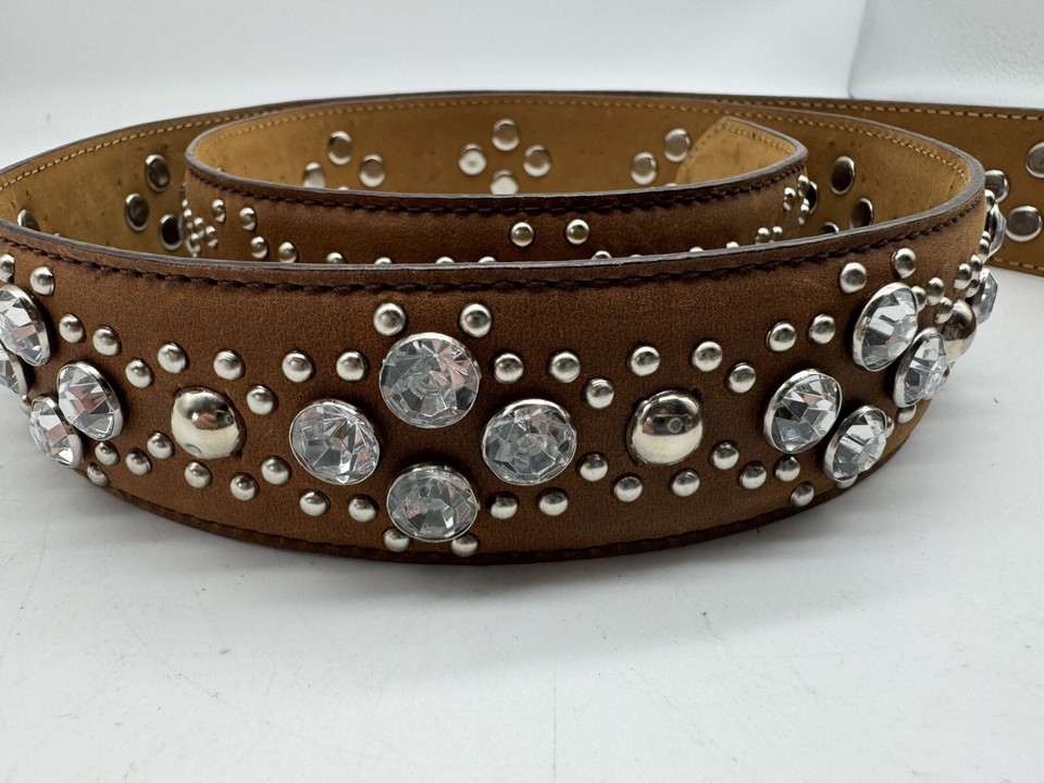 Justin Womens Leather Belt Large Rhinestone Studded Western Bling ...