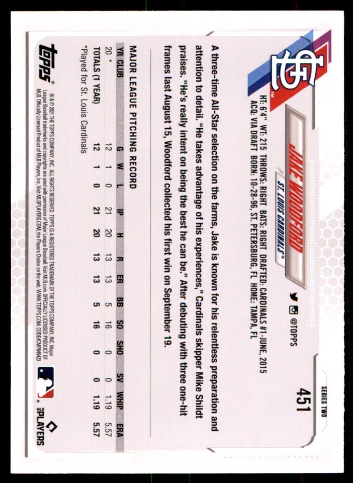 2021 Topps Jake Woodford Baseball Cards #451 | eBay