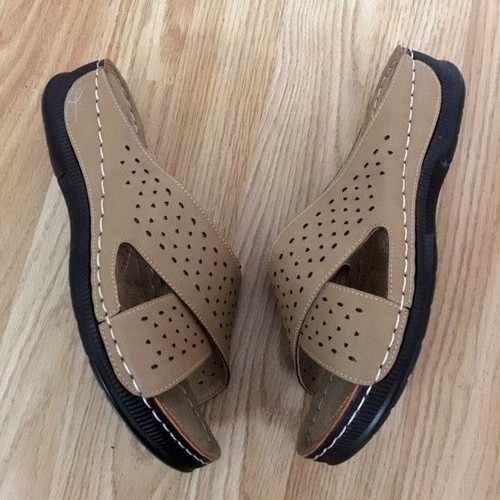Women Orthopaedic Diabetic Tan Slip on Cushioned Mule Sandal Wedge Shoe ...