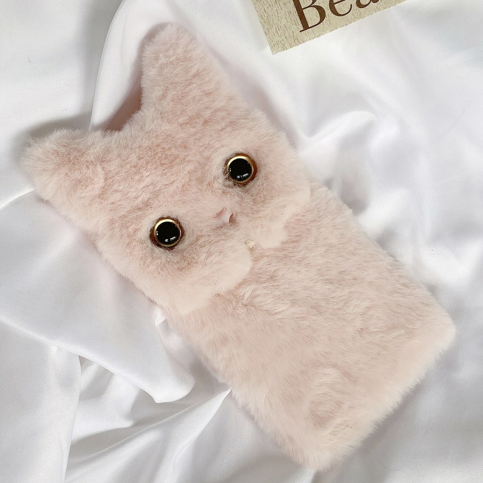 For Samsung Galaxy Phone Case | 3D Plush Fluffy Cute Cat Winter Nap ...