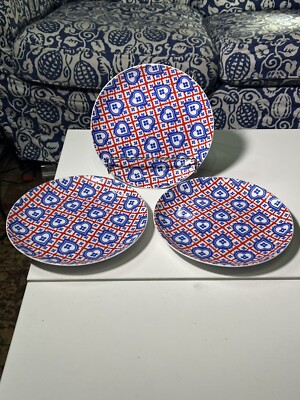 Taste Setter Blue Hearts Red Stripes Porcelain Plates 3 Total | eBay