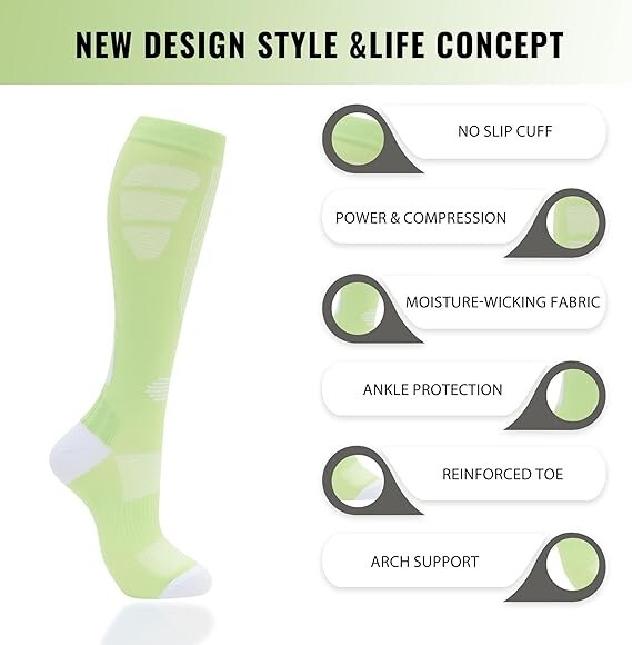 fenglaoda Compression Socks Women Men 6 Pairs, Knee High Best Support ...