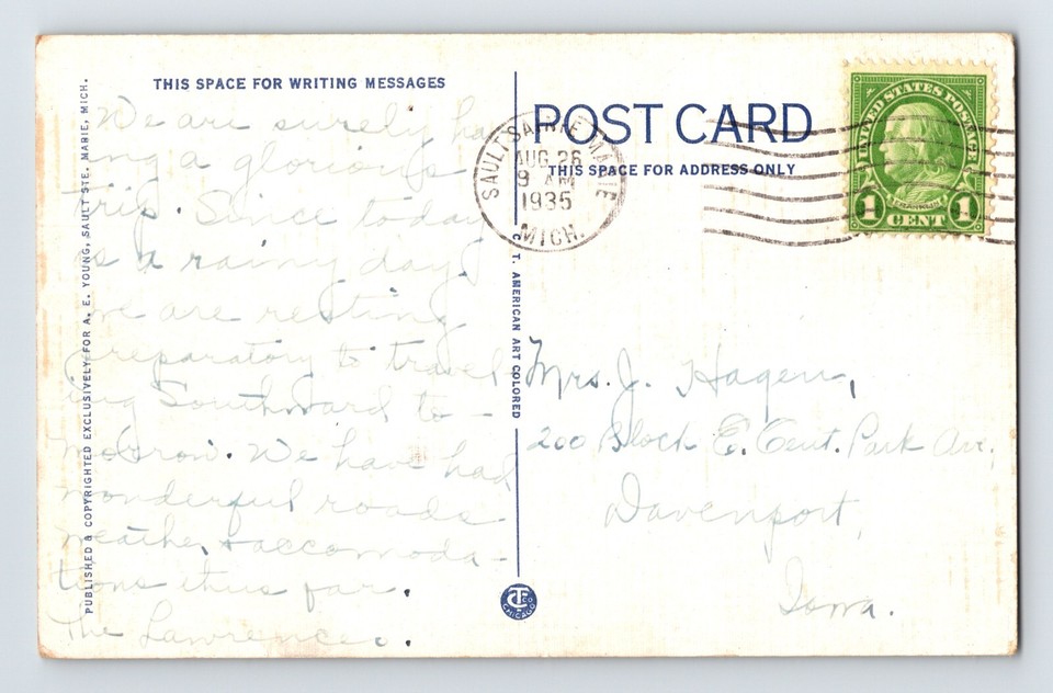Postcard Michigan Soo MI Davis Sabin Locks Ships 1935 Posted Linen | eBay